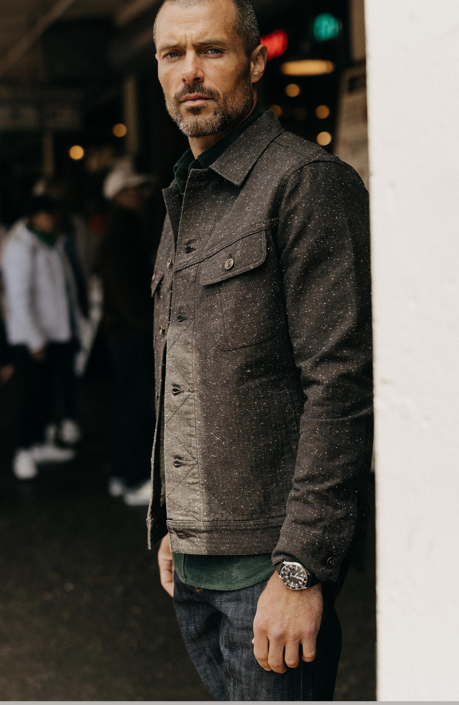 The Long Haul Mens Trucker Jacket in Peat Nep Herringbone | Taylor Stitch