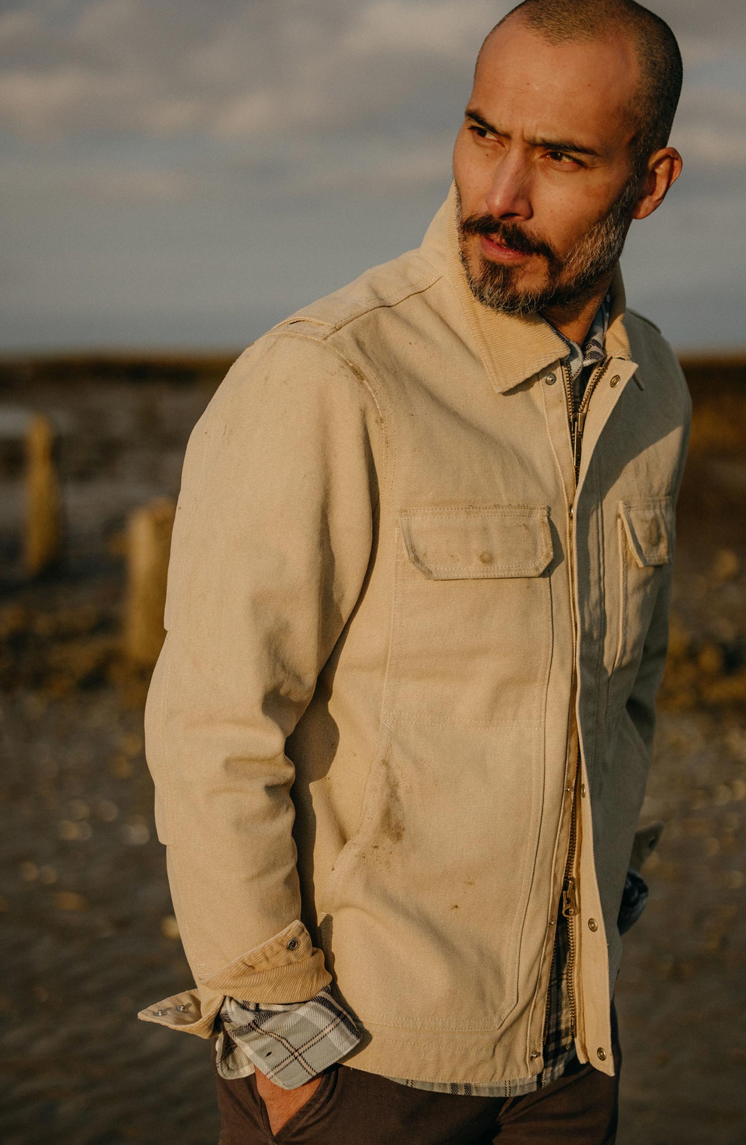 The Workhorse Utility Jacket in Light Khaki Chipped Canvas | Taylor Stitch