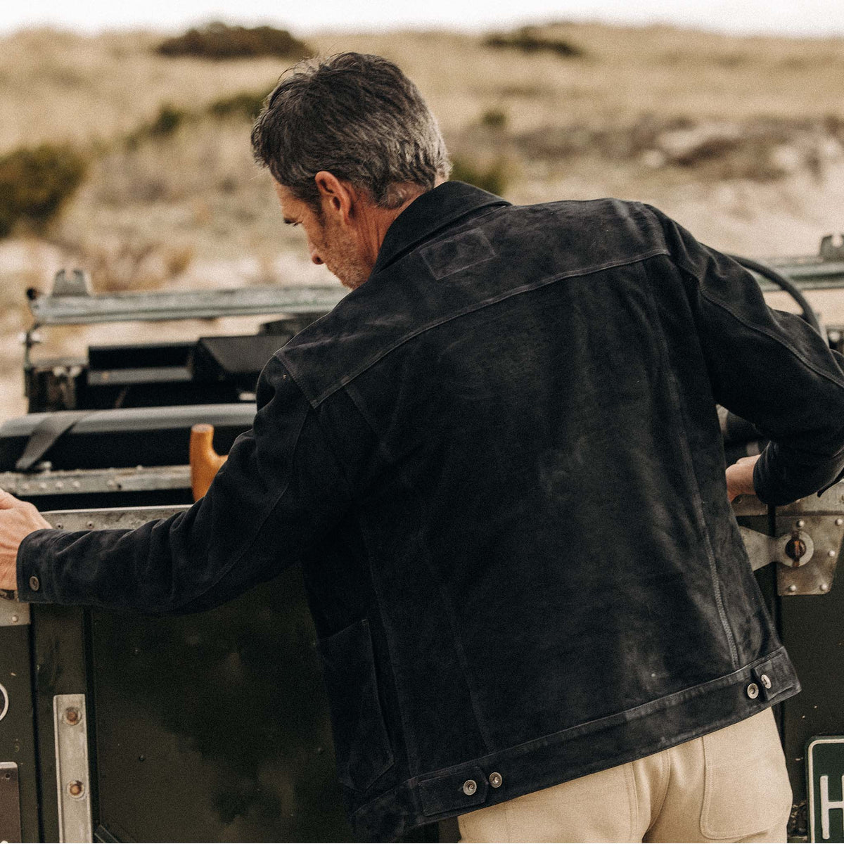 The Ryder Trucker Jacket in Dark Navy Suede | Taylor Stitch