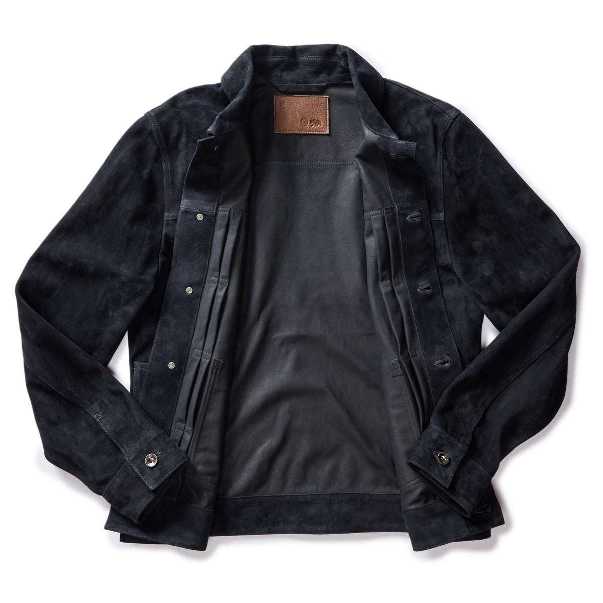 The Ryder Trucker Jacket in Dark Navy Suede | Taylor Stitch