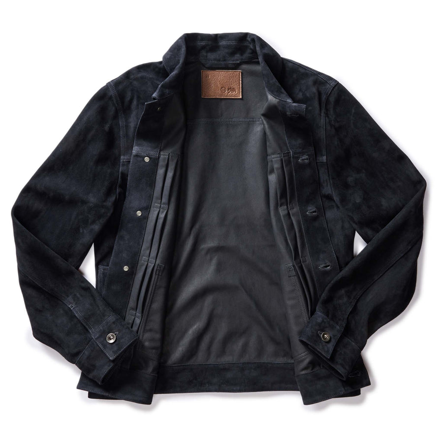 The Ryder Trucker Jacket in Dark Navy Suede | Taylor Stitch