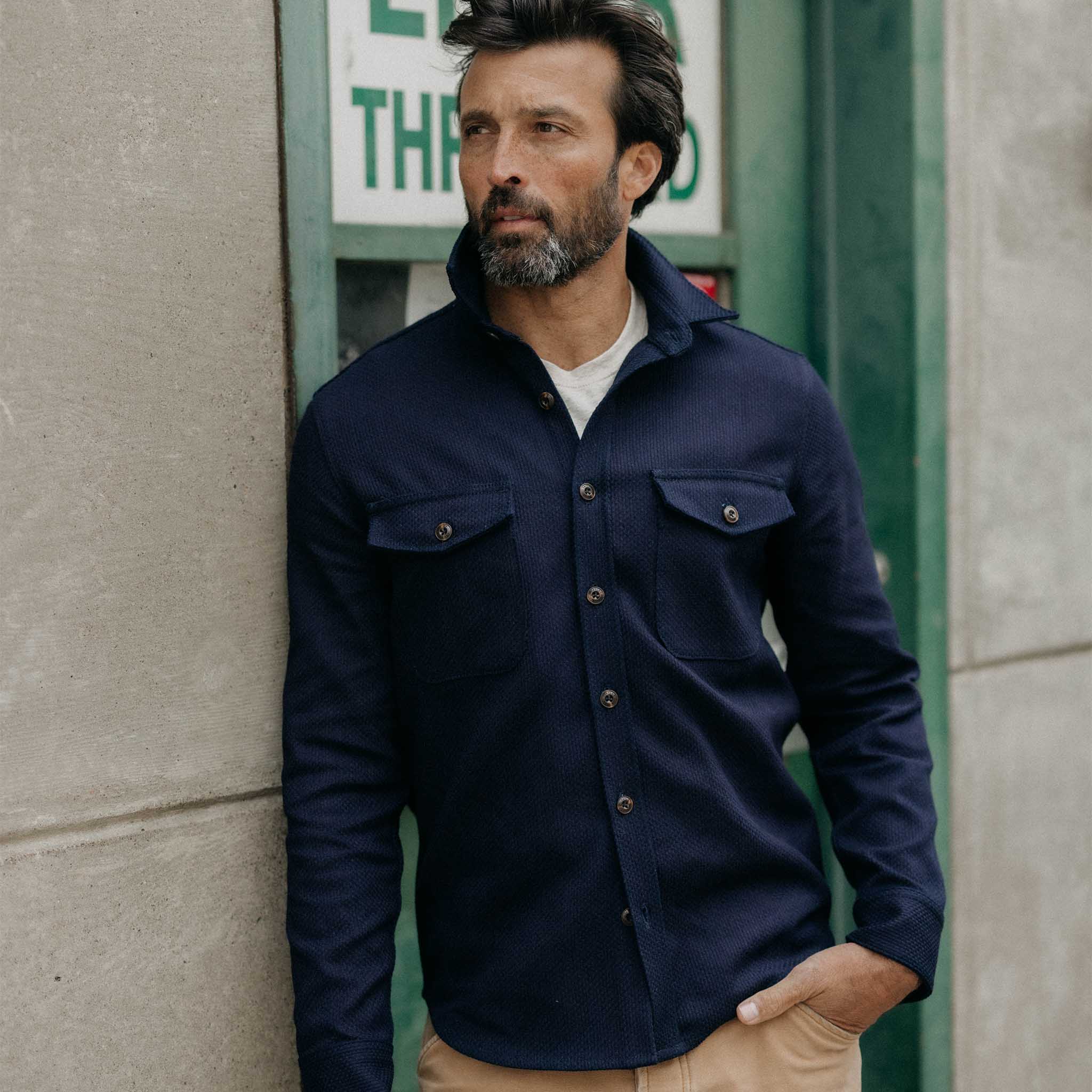 The Mill Shirt Jacket in Rigid Indigo Sashiko | Taylor Stitch