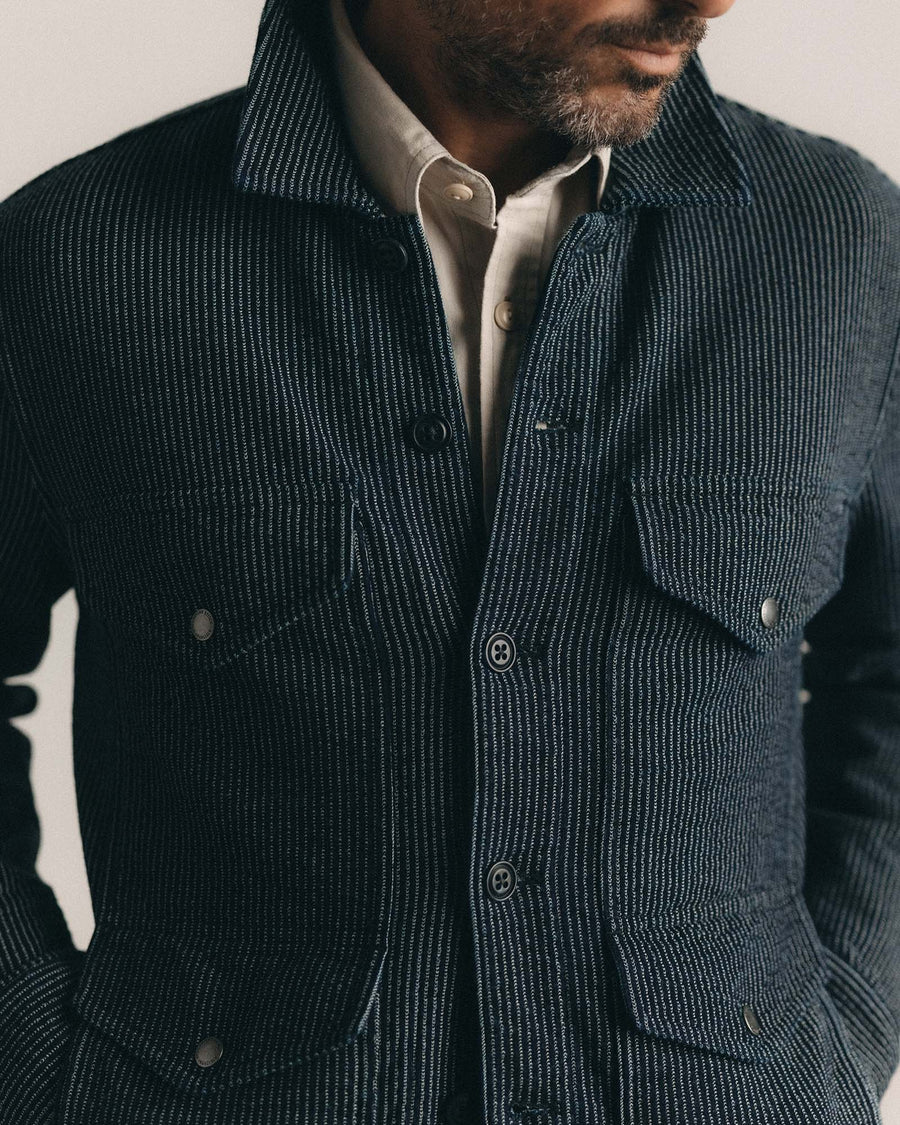 The Jackson Jacket in Rinsed Indigo French Terry Stripe | Taylor Stitch
