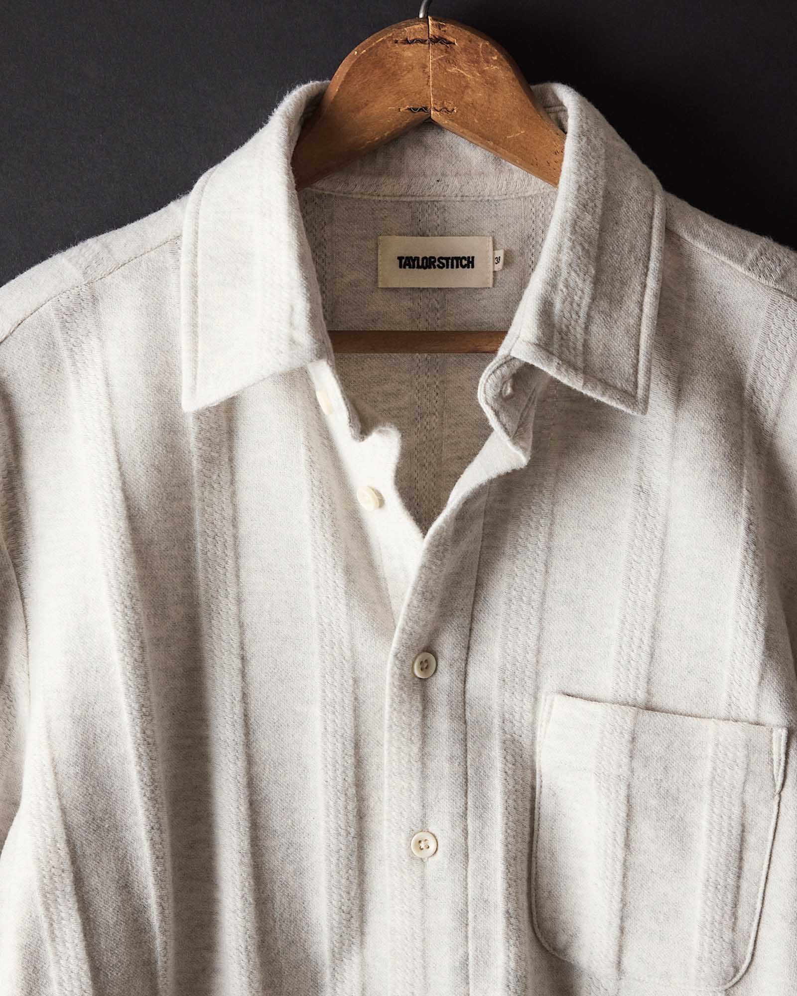 The Short Sleeve California in Heather Ash Pointelle Stripe | Taylor Stitch