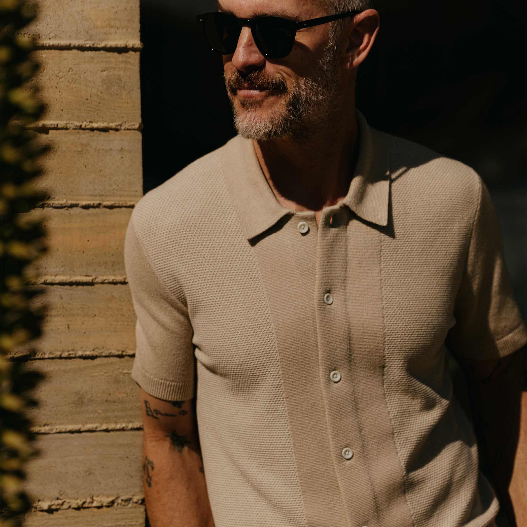 The Button Down Polo in Faded Khaki Seed Stitch | Taylor Stitch