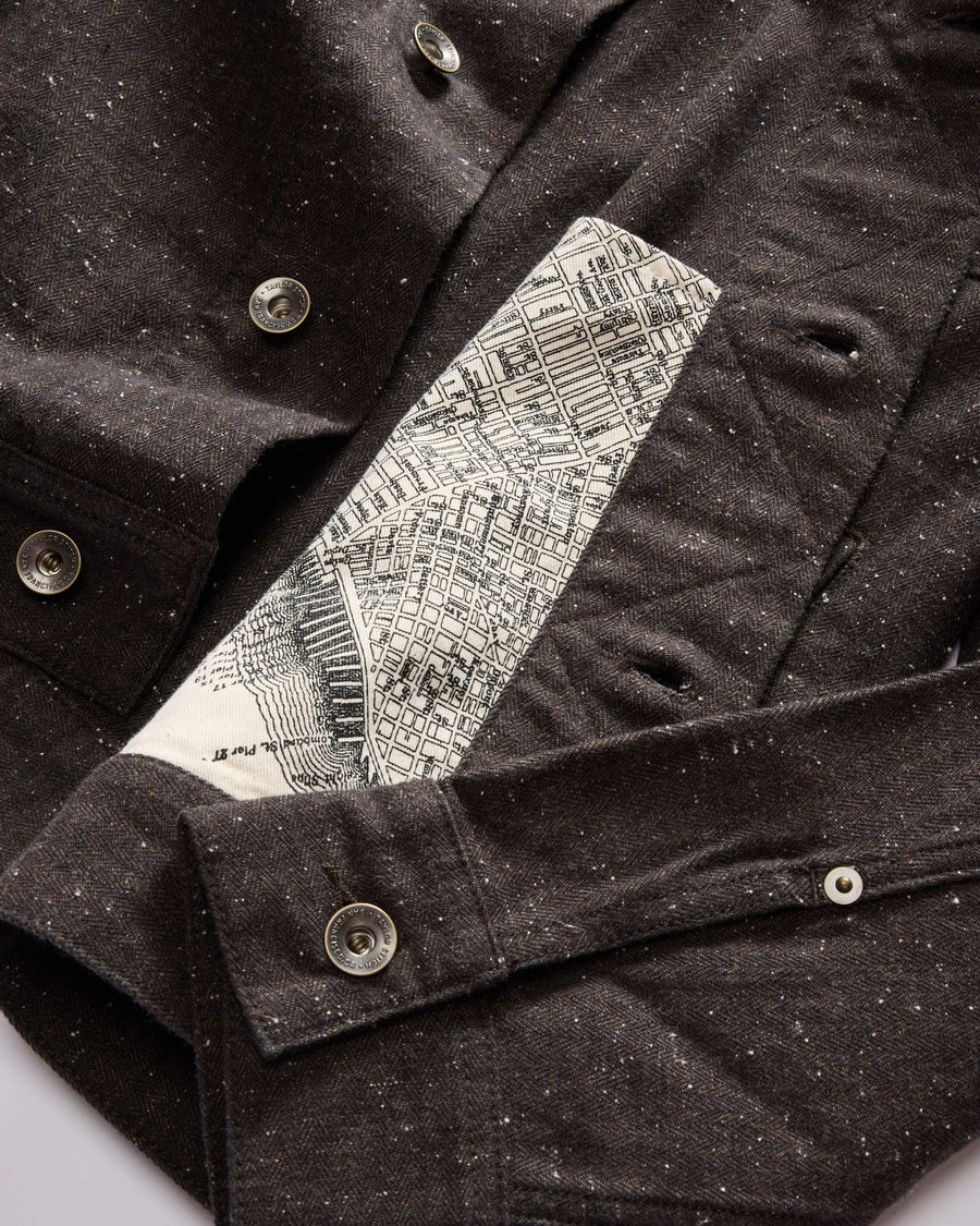 The Long Haul Mens Trucker Jacket in Peat Nep Herringbone | Taylor Stitch