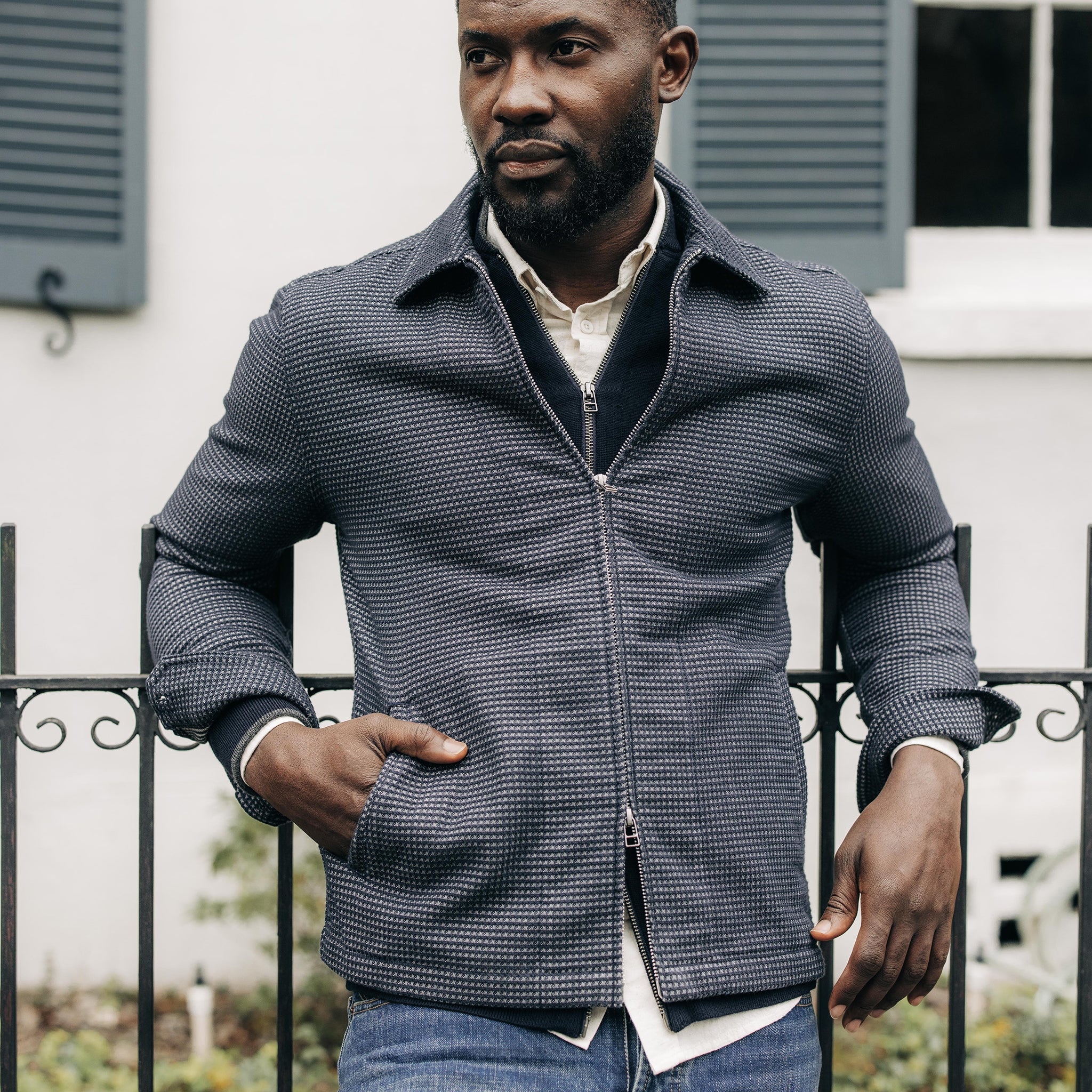 The Cavern Jacket in Navy Dobby Grid | Taylor Stitch