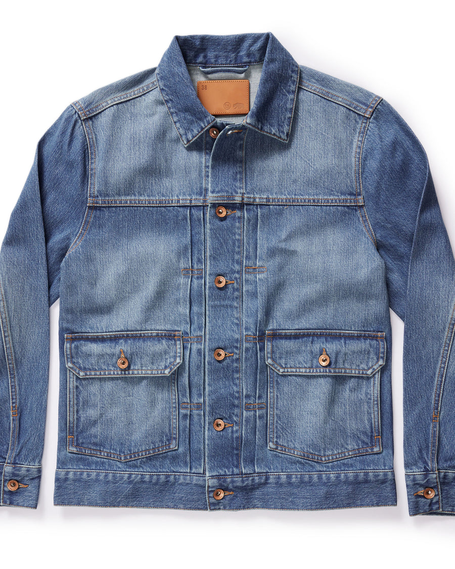 The Ryder Men's Denim Trucker Jacket in Sun Bleached Denim | Taylor Stitch