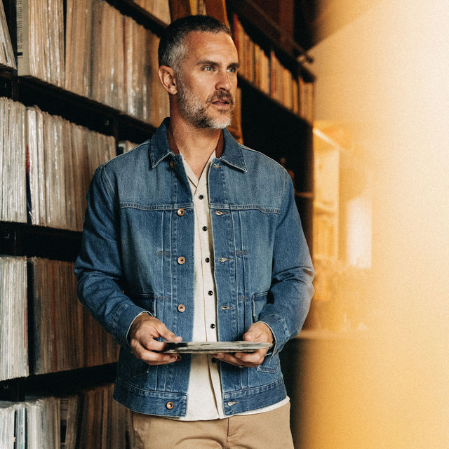 The Ryder Men's Denim Trucker Jacket in Sun Bleached Denim | Taylor Stitch